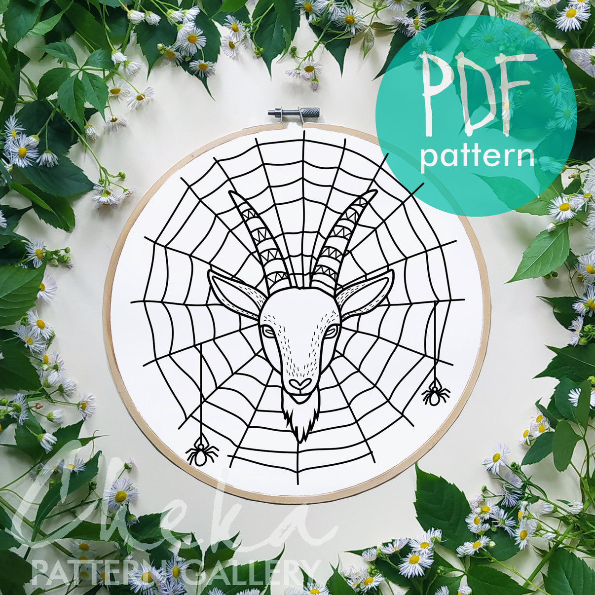 Halloween embroidery, horned goat, Gothic pattern for hand embroidery ...
